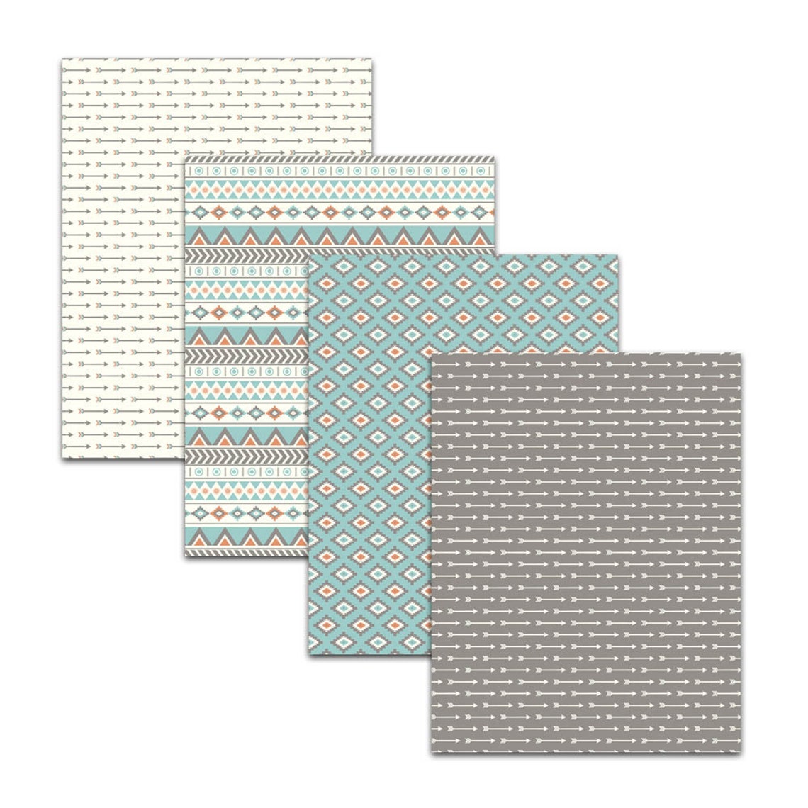 8.5x11 Tribal & Arrow Themed Digital Scrapbook Papers | Etsy