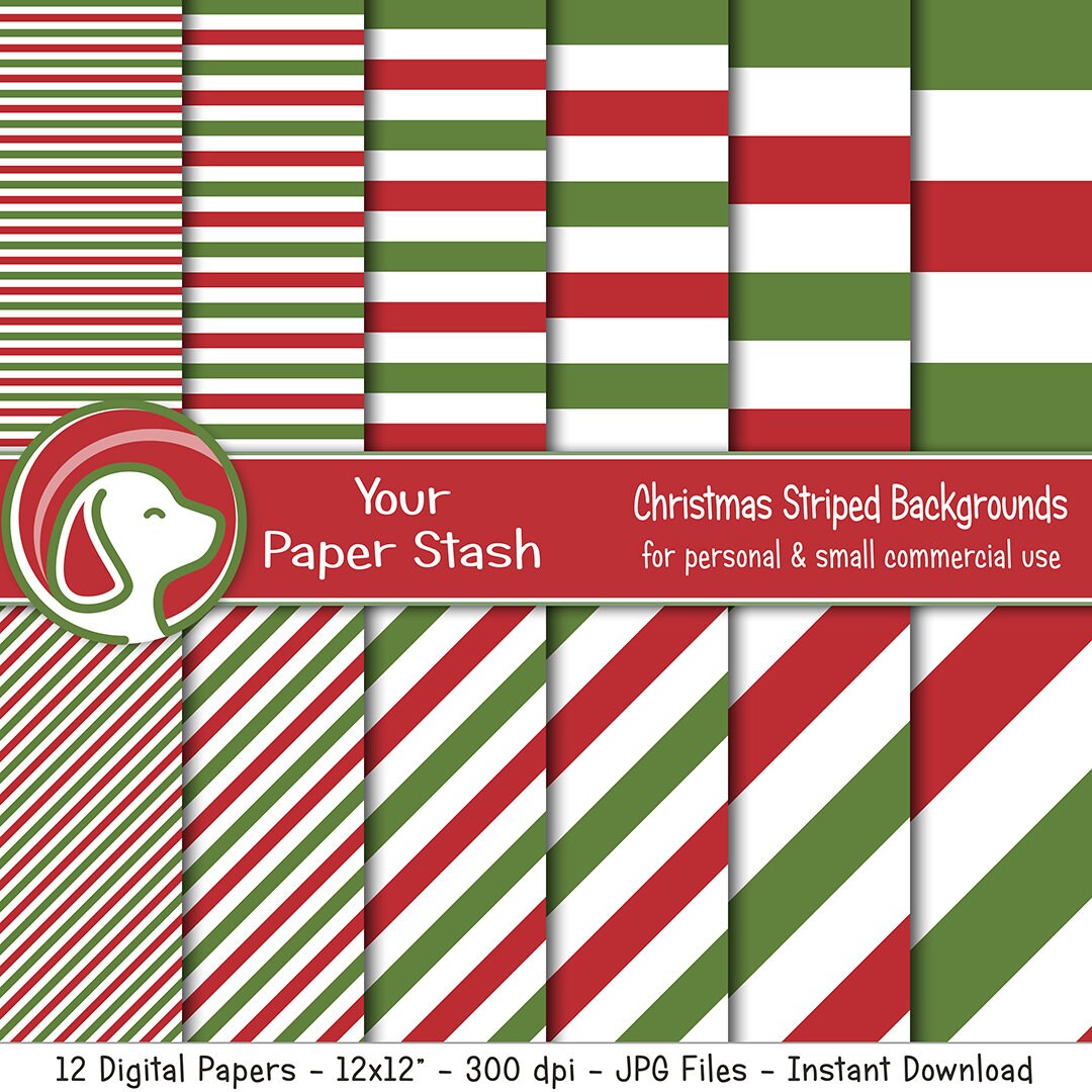 Christmas Stripe Digital Paper - Red Green White Candy Cane Backgrounds ...