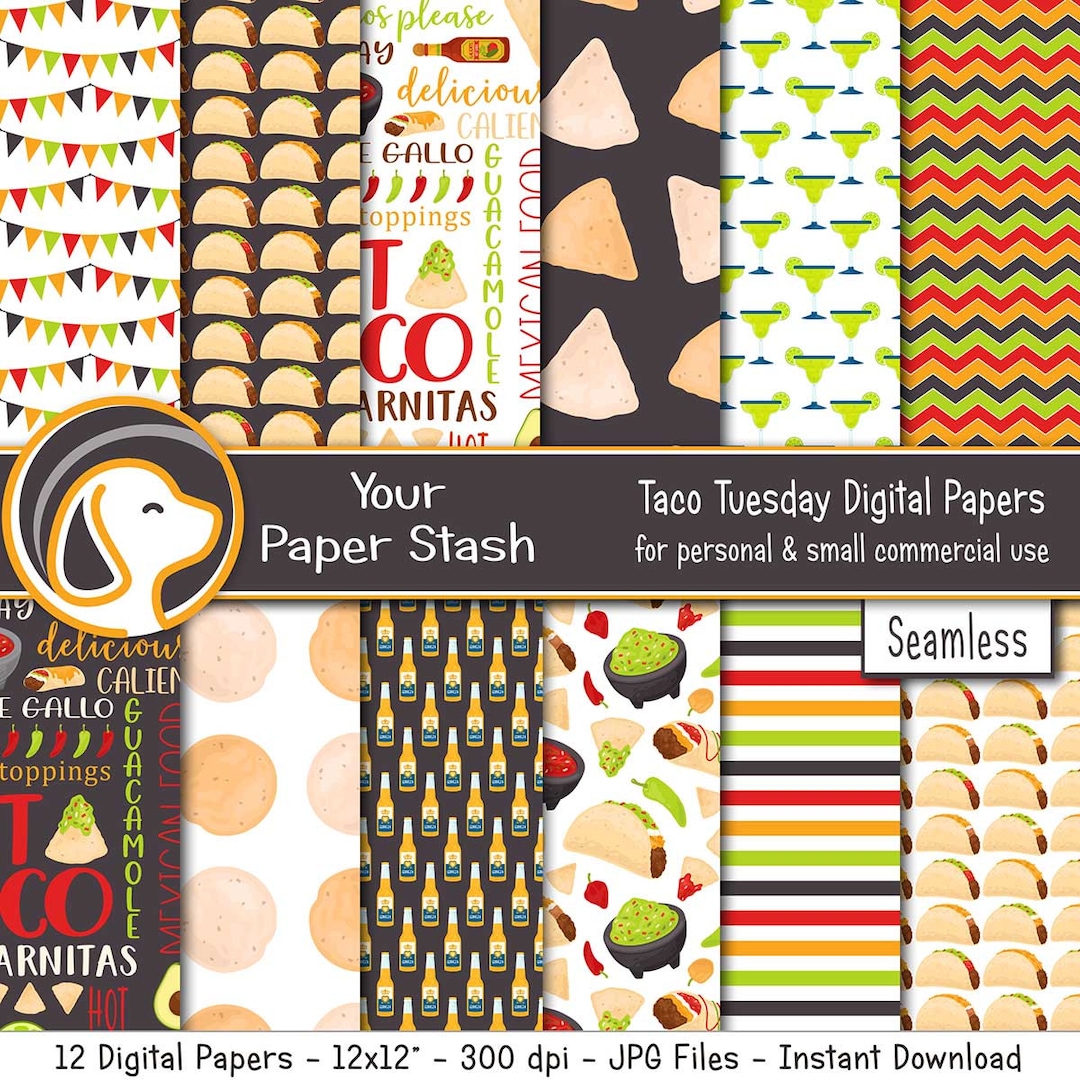 Taco Tuesday Digital Scrapbook Paper Pack, Cinco De Mayo Mexican Taco ...