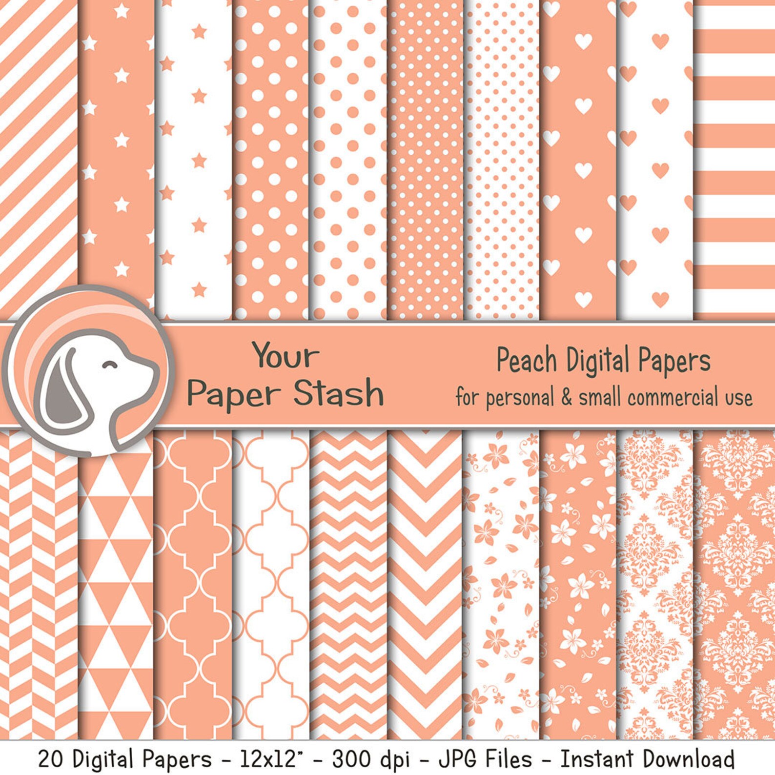 Peach Digital Paper Pack for Spring Summer & Wedding Scrapbook | Etsy