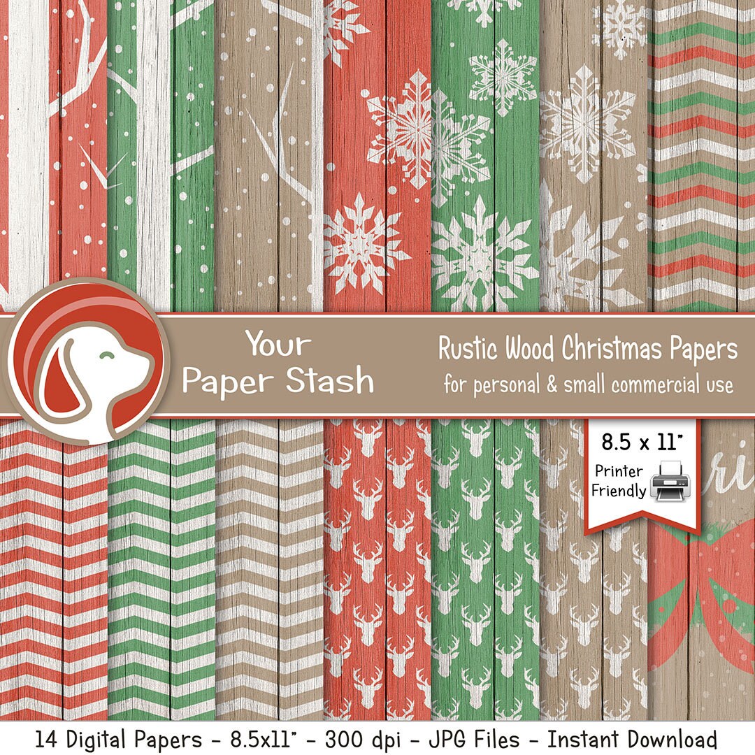 8.5x11 Rustic Christmas Digital Scrapbook Papers, Farmhouse Christmas ...