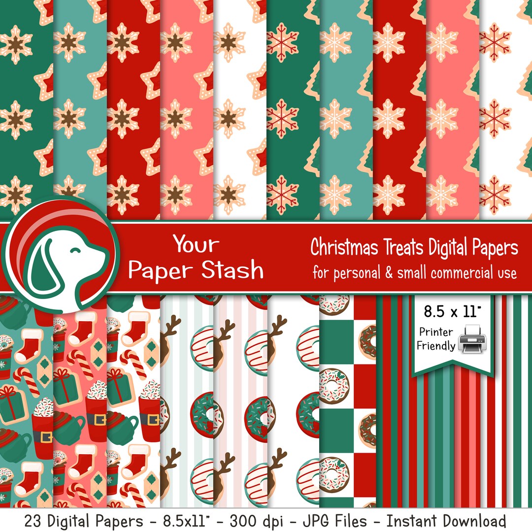Printable Christmas Cookie Digital Paper Pack, Christmas Holiday Sweet ...