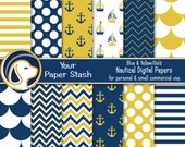 Navy Blue & Gold Nautical Backgrounds and Digital Papers - Etsy