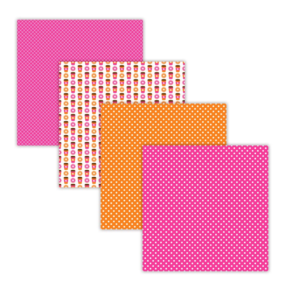 Coffee and Donut Digital Scrapbook Paper, Pink Orange Coffee Donut Shop ...
