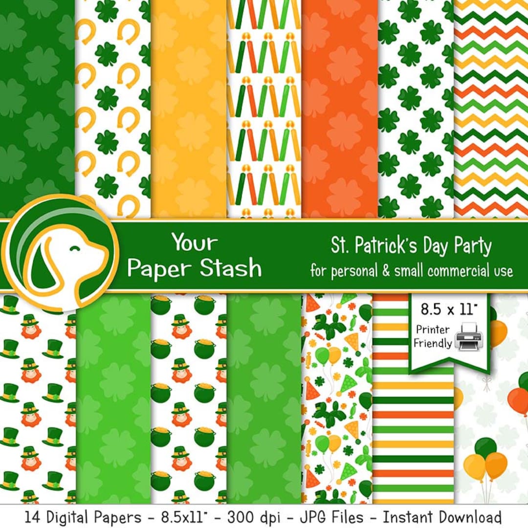 St. Patrick's Day Printable Digital Paper Pack, Irish Birthday Party ...