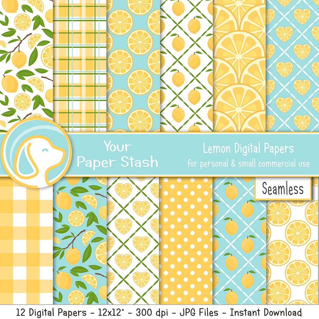 Lemon Digital Scrapbook Paper, Summer Lemon Digital Pattern Backgrounds ...
