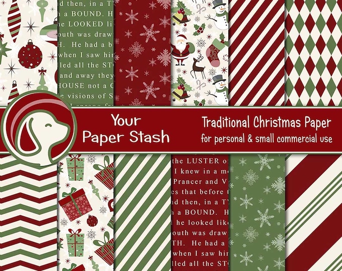 Red & Cream Christmas Digital Paper Pack INSTANT DIGITAL DOWNLOAD Retro ...
