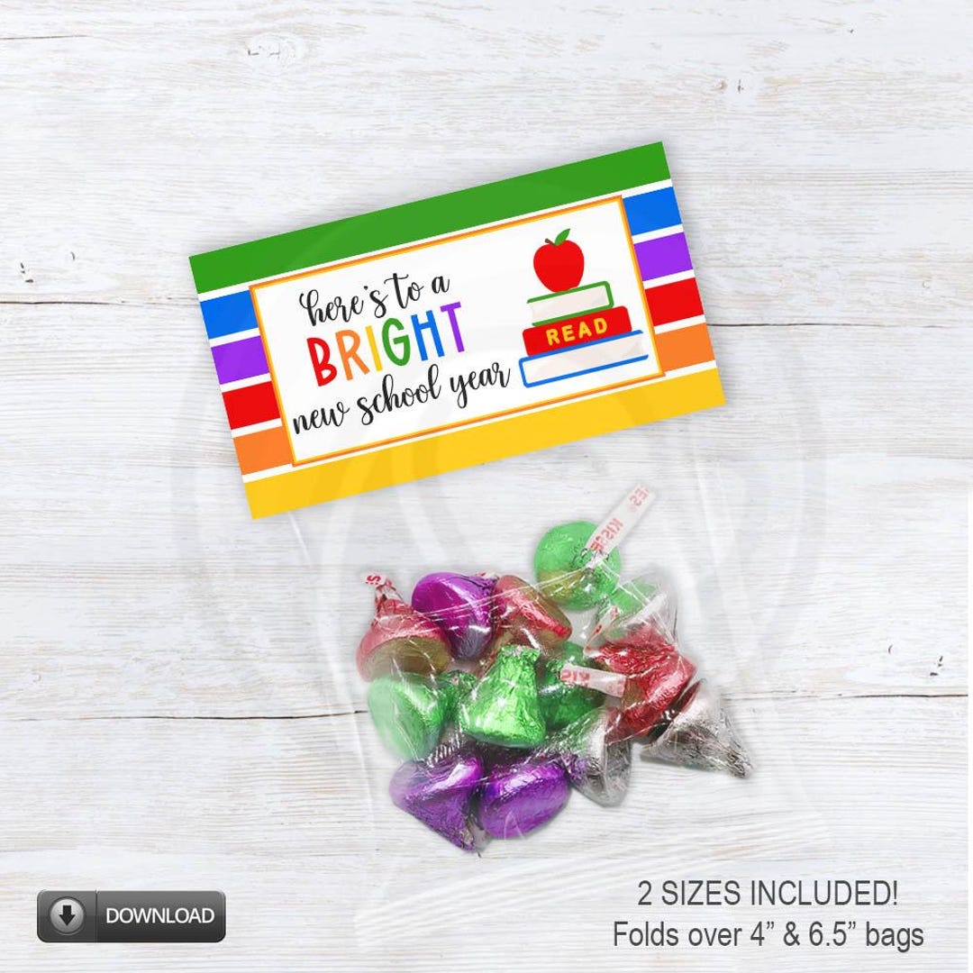 Back to School Treat Bag Toppers Printable, Bright New School Year ...