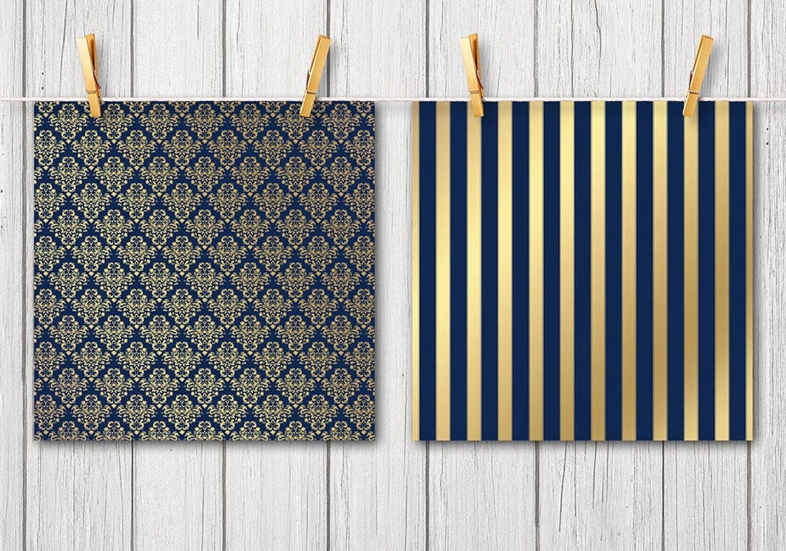 Navy Blue & Gold Digital Scrapbook Paper Pack, Masculine Digital Papers ...