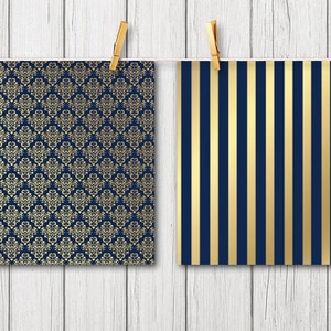 Navy Blue & Gold Digital Scrapbook Paper Pack, Masculine Digital Papers ...