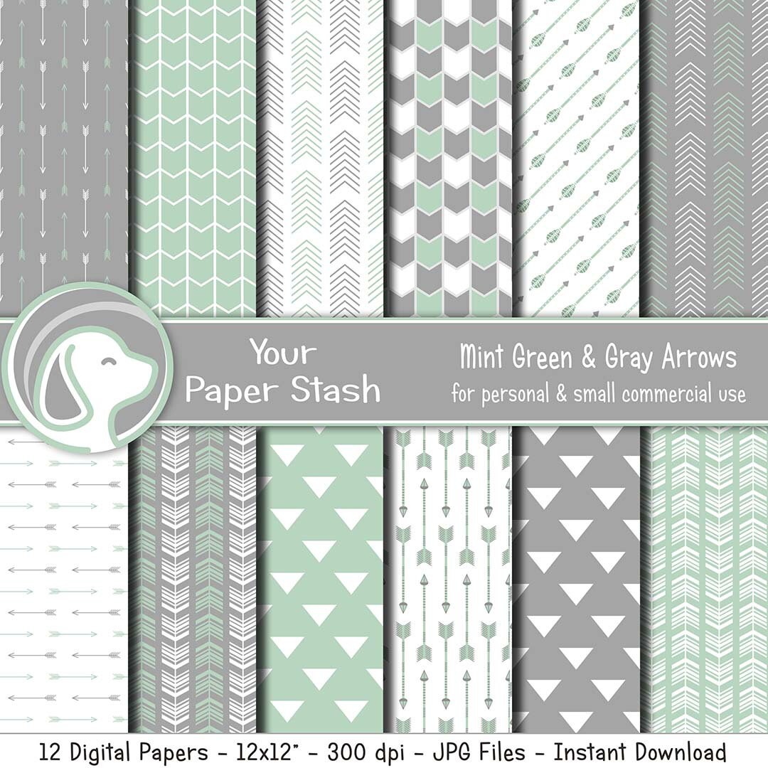 Mint Green & Gray Tribal Arrow Digital Papers for Scrapbook Pages ...
