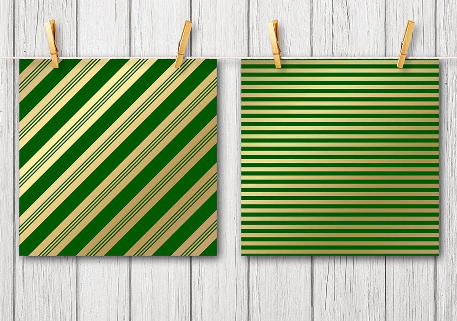 Green & Gold Christmas Digital Paper Patterns W/ Snowflakes | Etsy