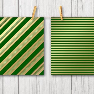 Green & Gold Christmas Digital Paper Patterns W/ Snowflakes Reindeer ...