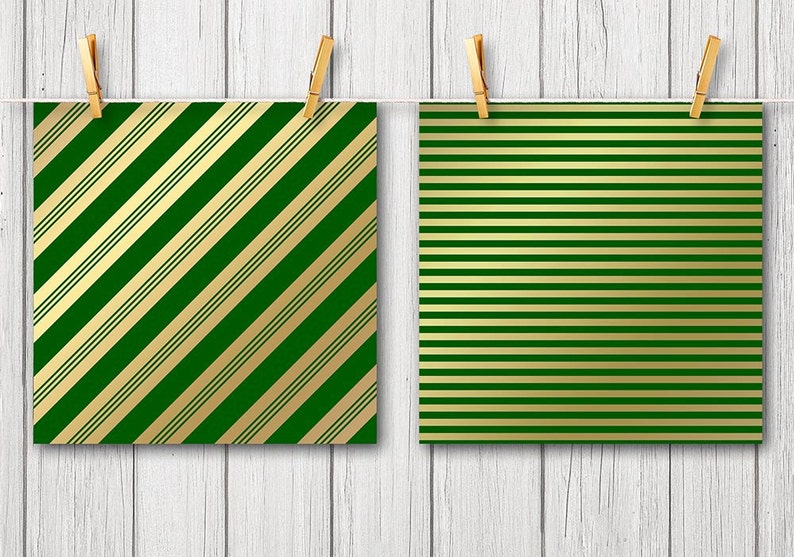 Christmas Digital Paper Pack, Green Gold Holiday Scrapbook Patterns ...
