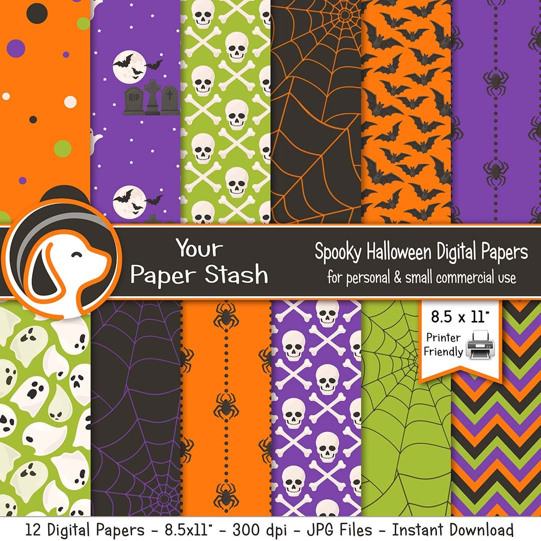 Printable Halloween Digital Papers W/ 12 Spooky Printable Papers With ...