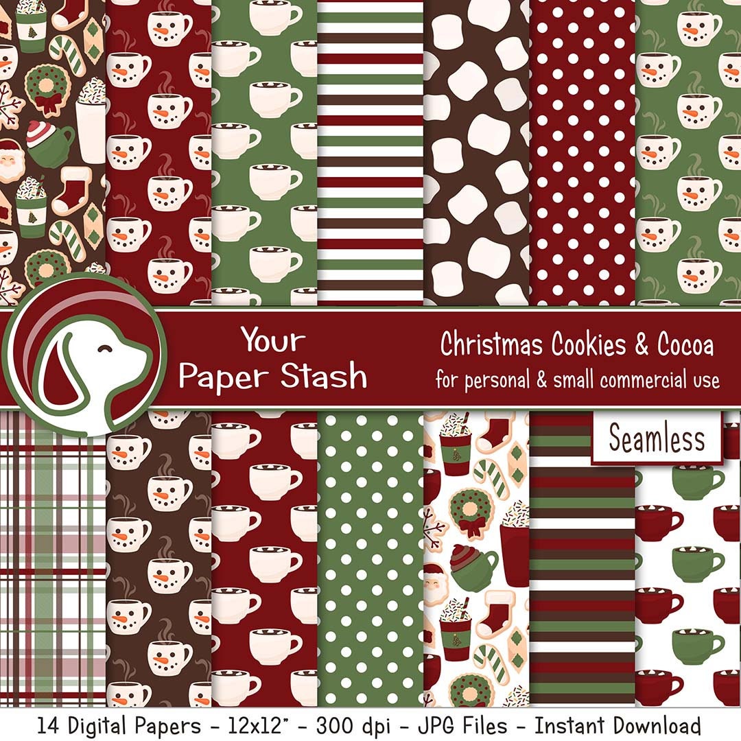 Christmas Cocoa and Cookies Digital Scrapbook Paper, Hot Chocolate ...