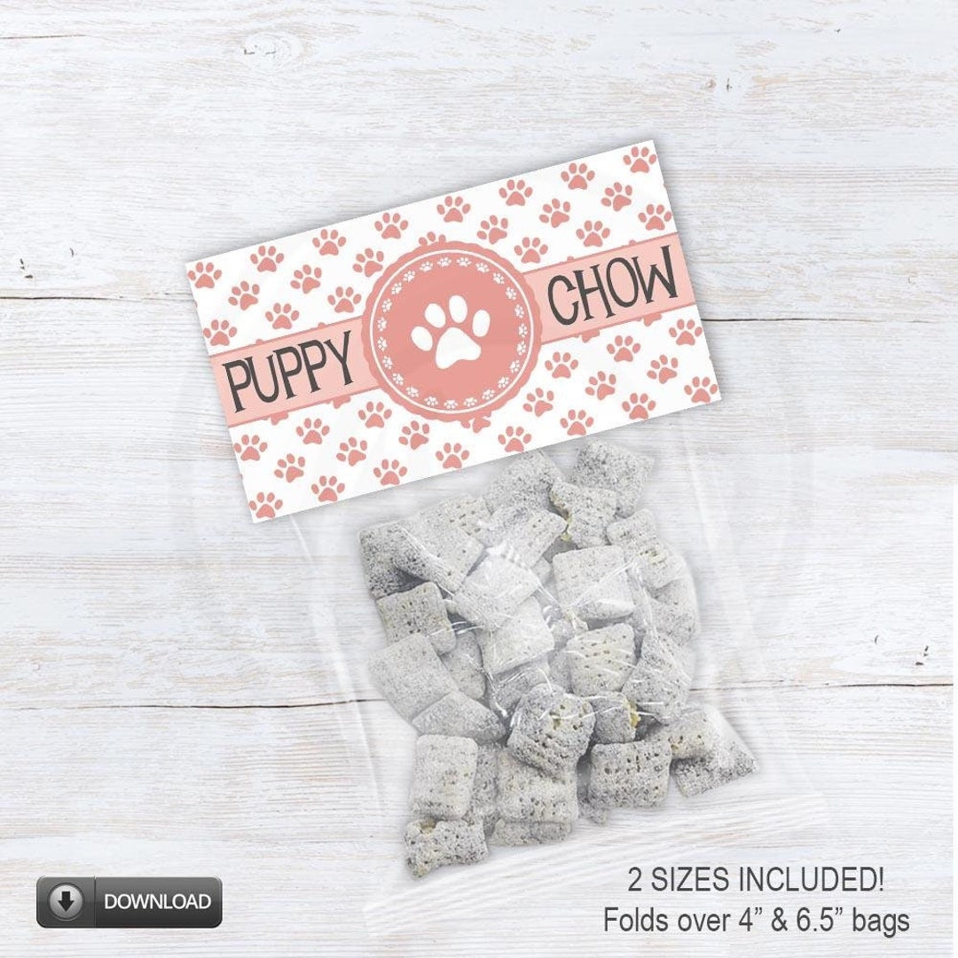 Pink Puppy Chow Treat Bag Toppers, Puppy Birthday Party Thank You Bag ...