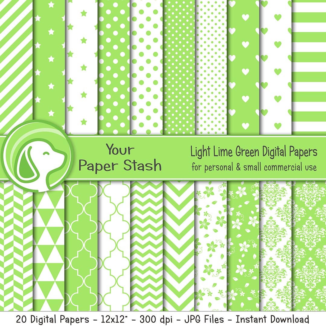 Lime Green Digital Paper Pack 12x12, Bright Summer Scrapbook Paper ...