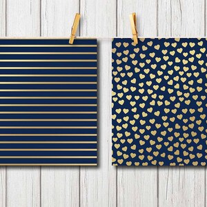 Navy Blue & Gold Digital Scrapbook Paper Pack, Masculine Digital Papers ...