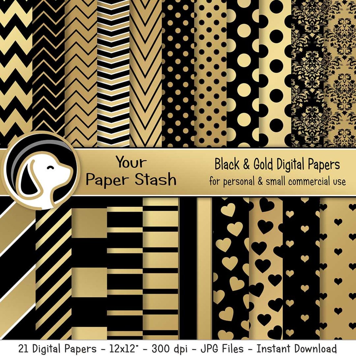 Black & Gold Digital Paper Pack for New Years Eve Scrapbook Pages ...