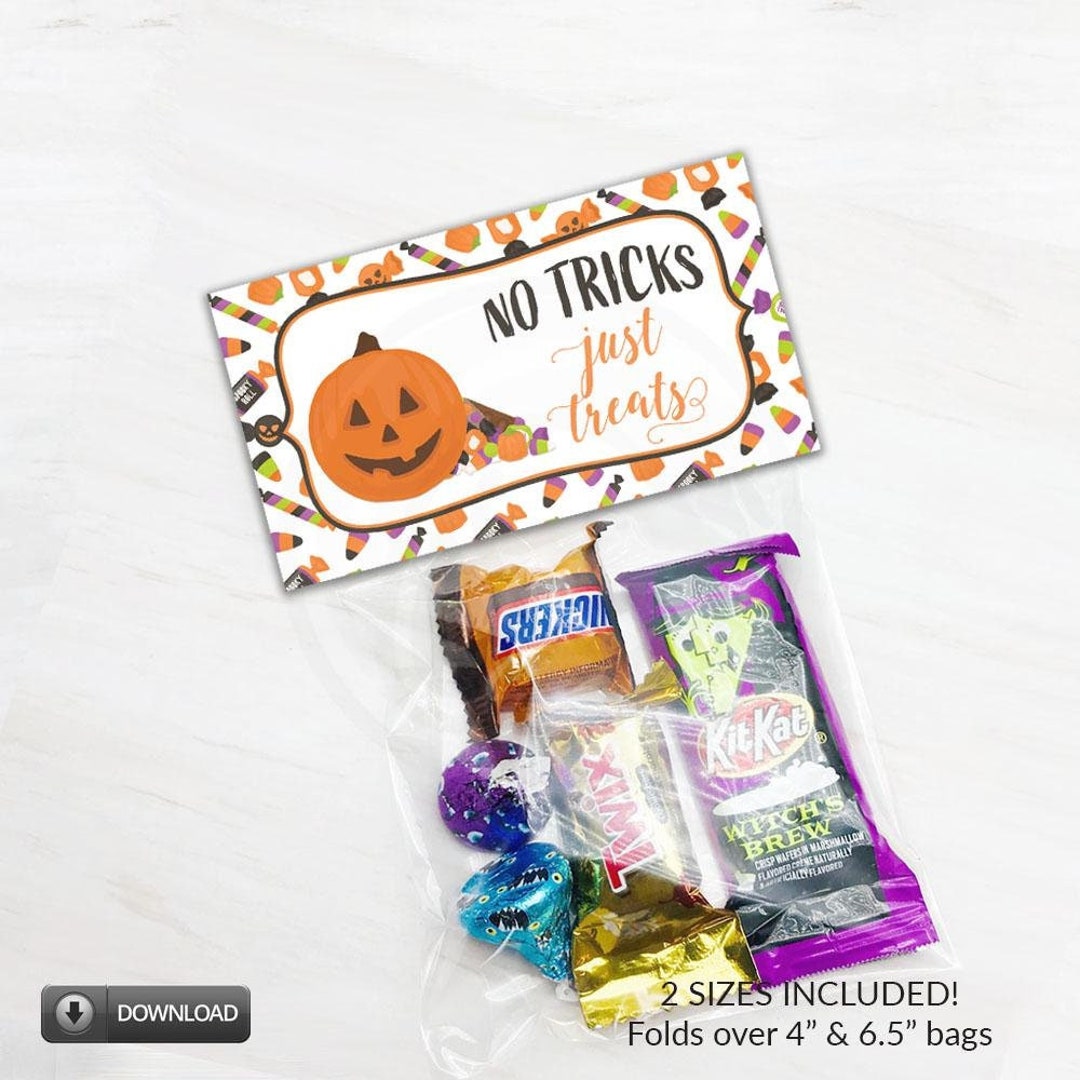 Printable Halloween Treat Bag Topper, No Tricks Just Treats Kids Party ...
