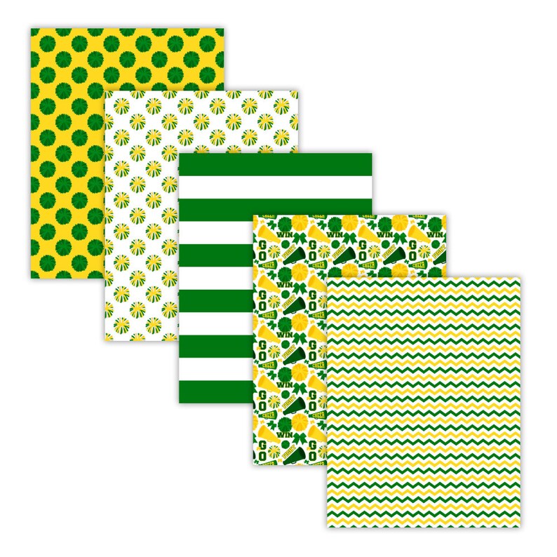 Printable Cheerleading Digital Paper Pack, Green and Yellow Cheer ...