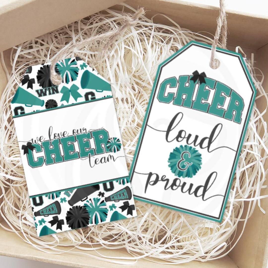 Teal and Black Cheerleading Printable Gift Tags, Cheer Team Mom Coach ...