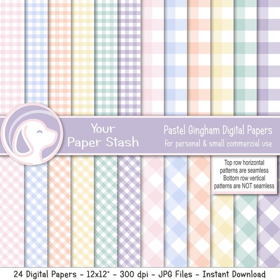 Pastel Gingham Digital Scrapbook Papers Spring Pastel Digital - Etsy