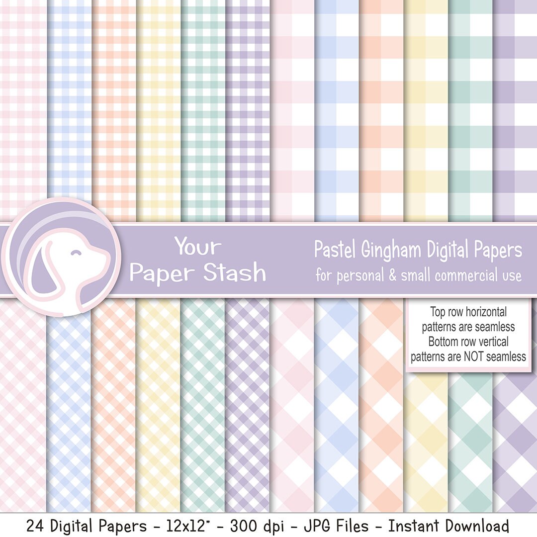 Pastel Gingham Digital Scrapbook Papers Spring Pastel Digital - Etsy
