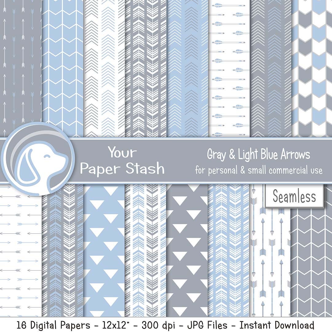 Gray and Light Blue Arrow Digital Scrapbook Papers, Baby Blue & Gray ...