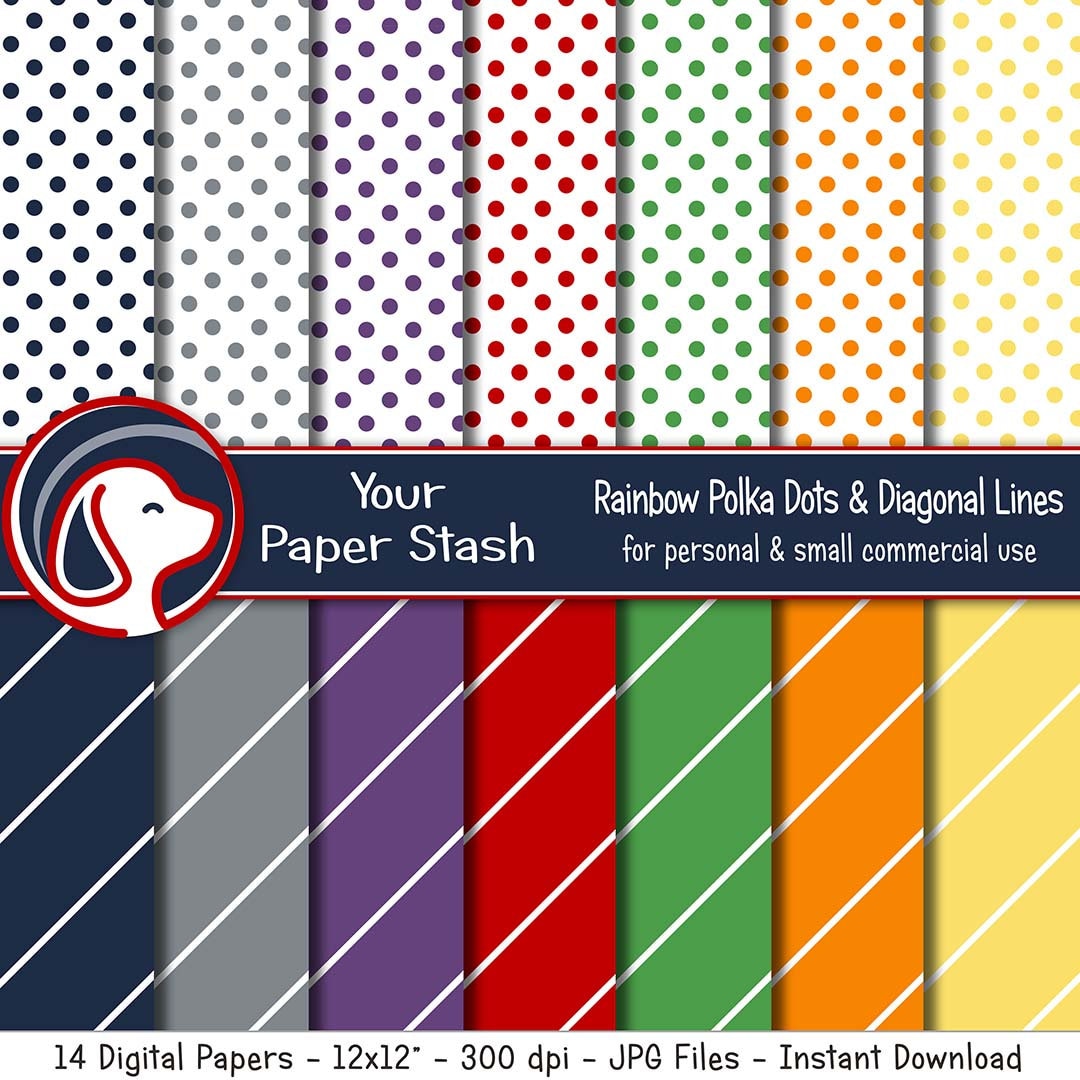 Rainbow Polka Dot & Striped Digital Paper Pack for Birthday Scrapbook ...