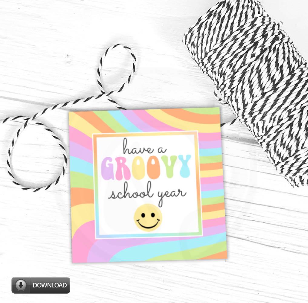 Groovy Back to School Printable Gift Tags | Retro Rainbow Student Favor ...