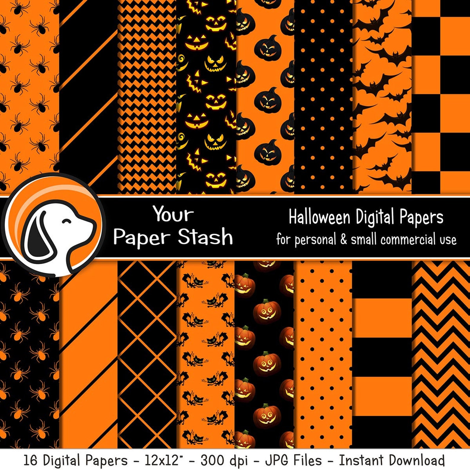 Orange & Black Halloween Digital Scrapbook Papers With - Etsy