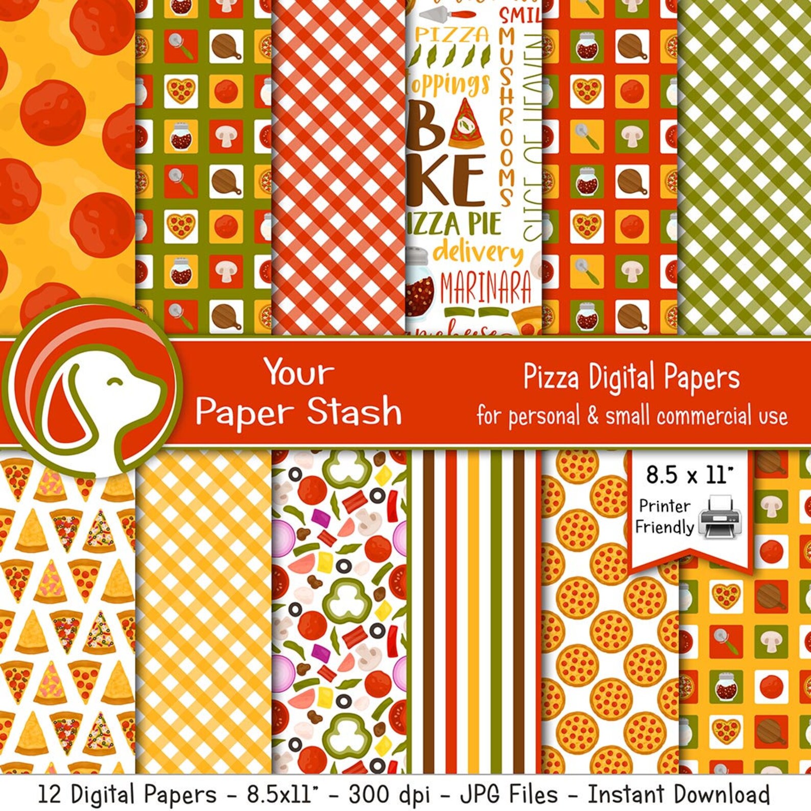 Printable Pizza Digital Paper Pack Pizza Party Pepperoni | Etsy