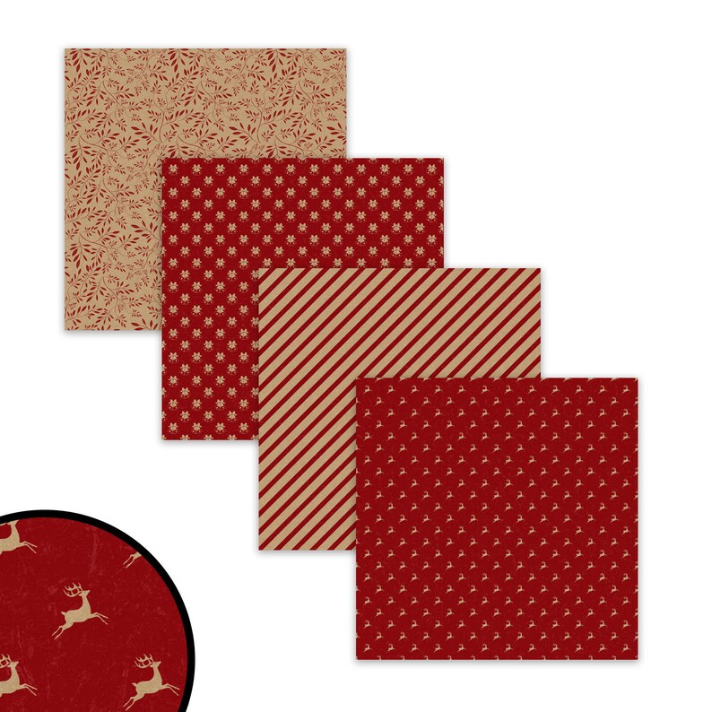 Rustic Christmas Digital Kraft Papers W/ Bells Reindeer | Etsy