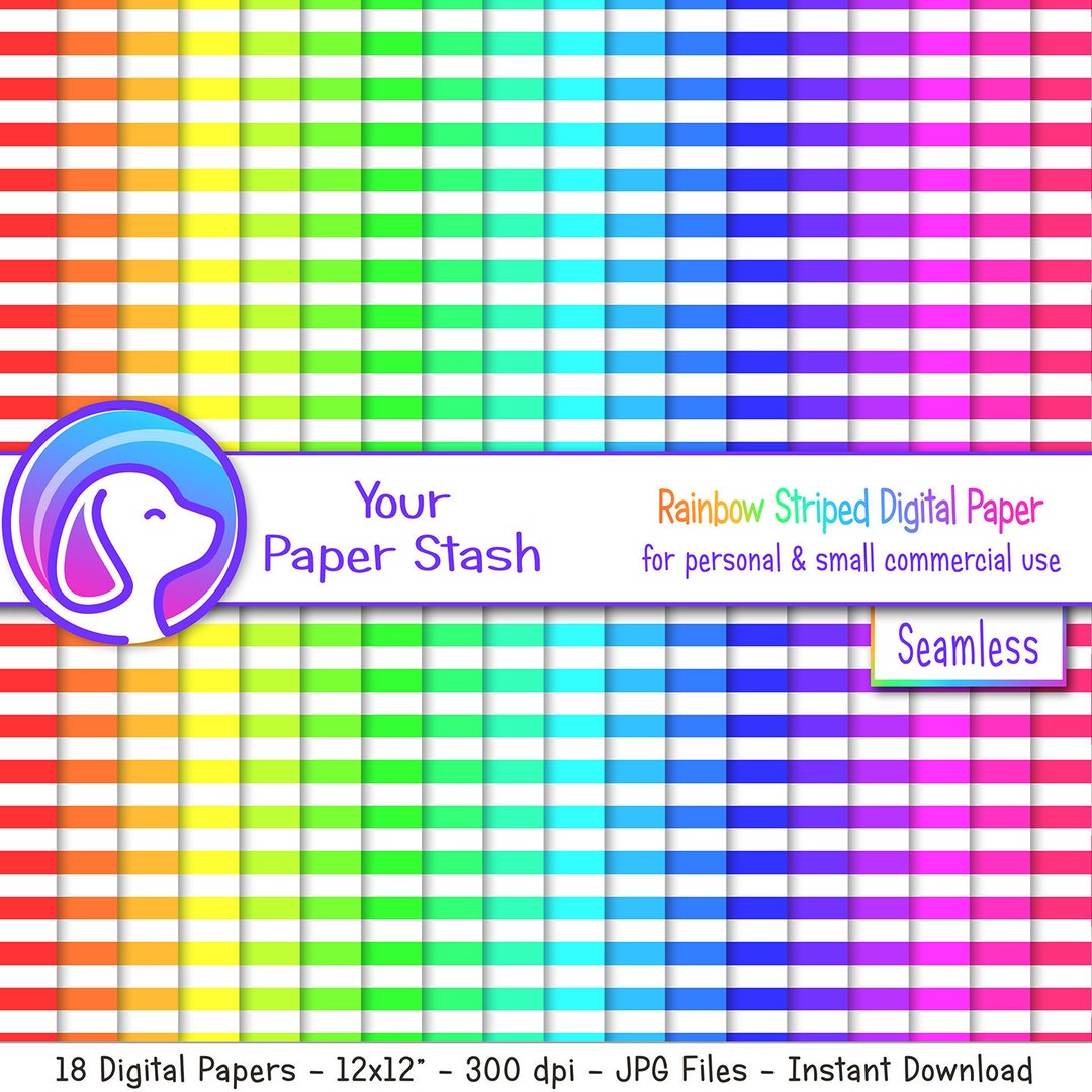 Rainbow Striped Seamless Digital Paper Pack, Summer Spring Orange Hot ...
