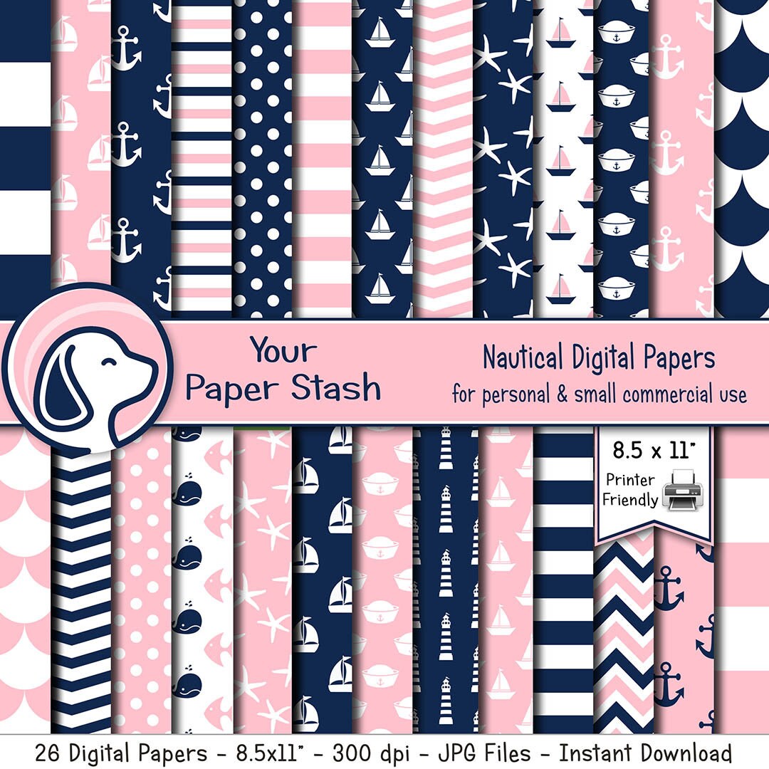 Pink Blue Nautical Digital Paper Pack, Anchor Sailboat Gender Reveal ...
