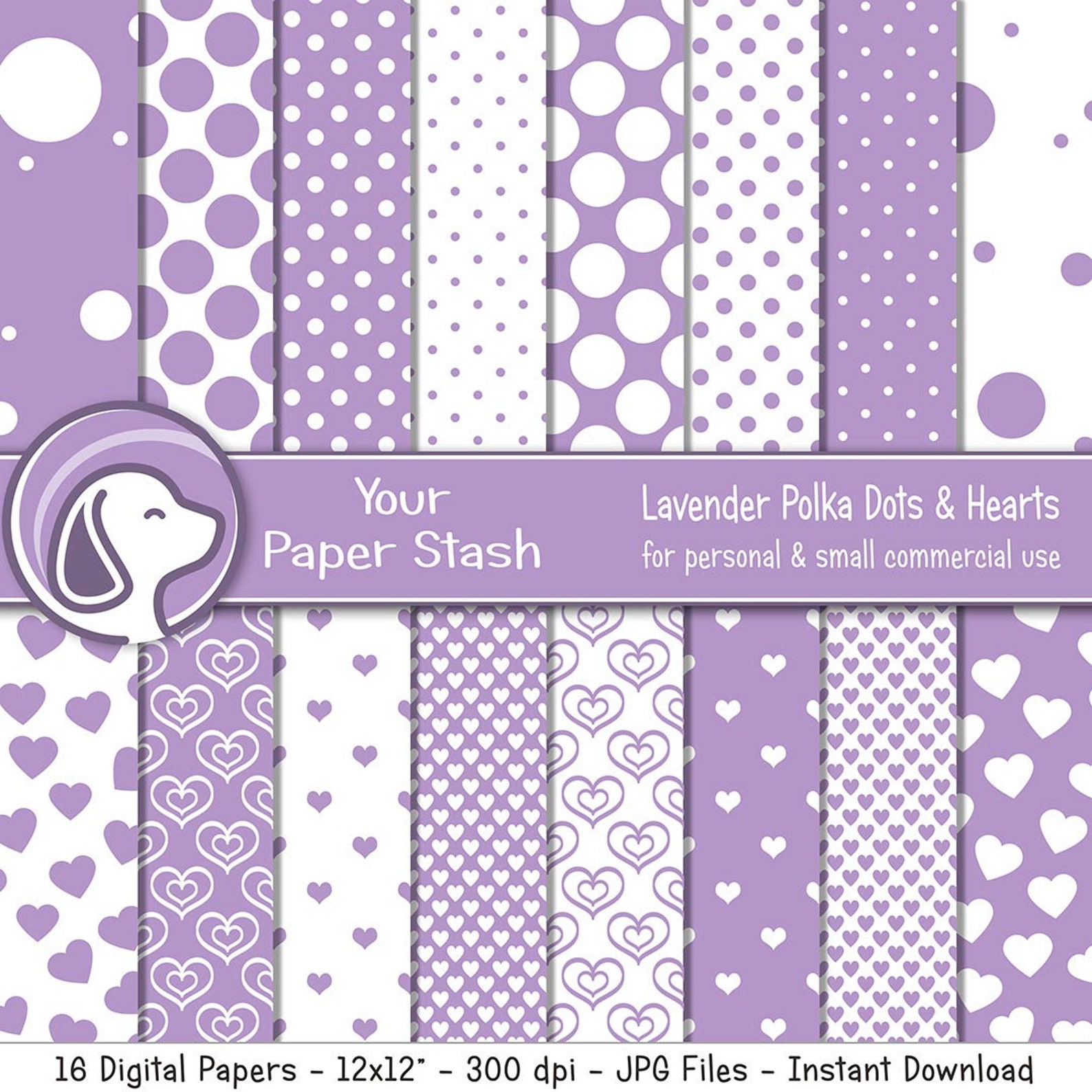 Lavender Polka Dot & Heart Digital Papers for Spring and Easter ...