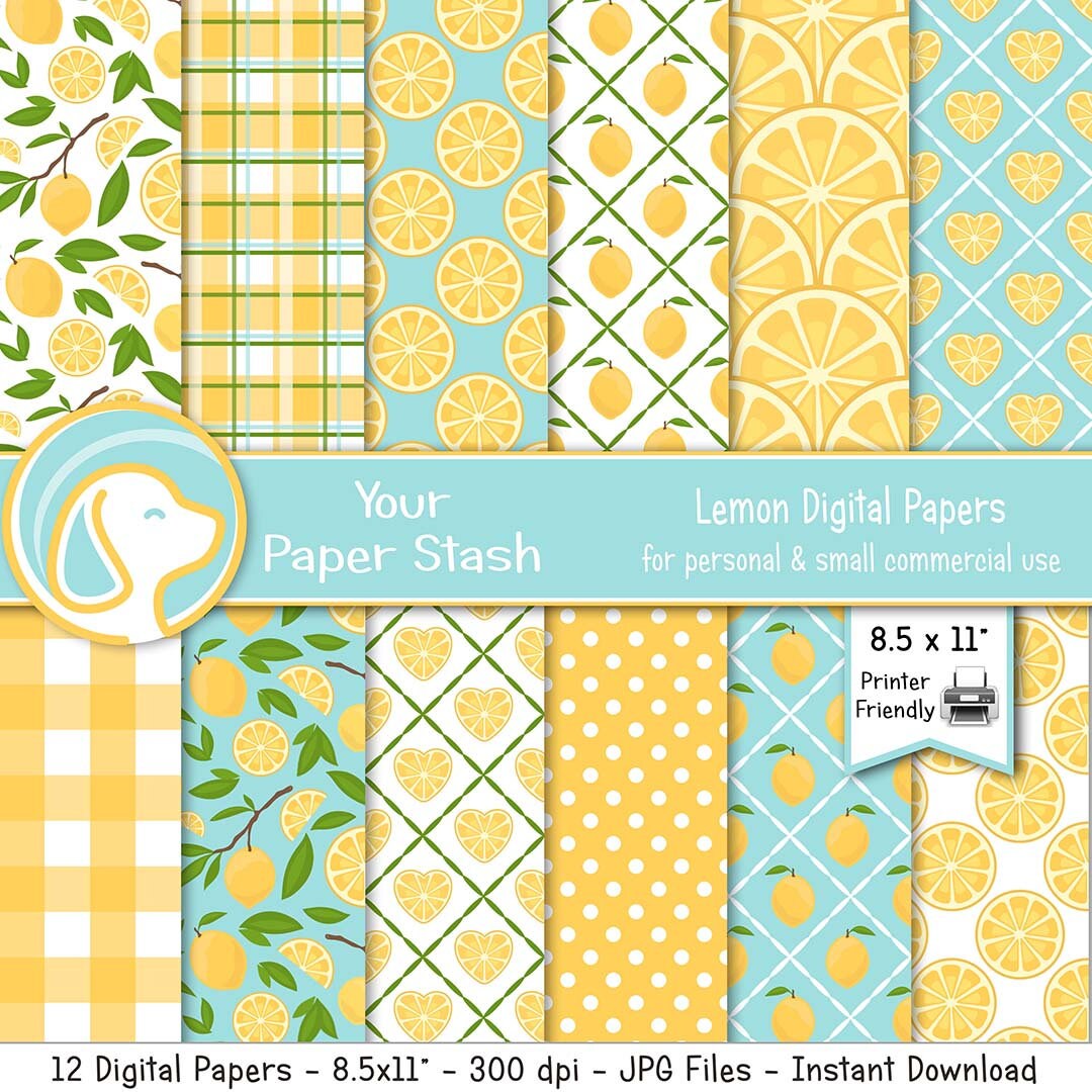 Printable Summer Lemon Digital Paper Pack, Lemon Fruit Digital ...