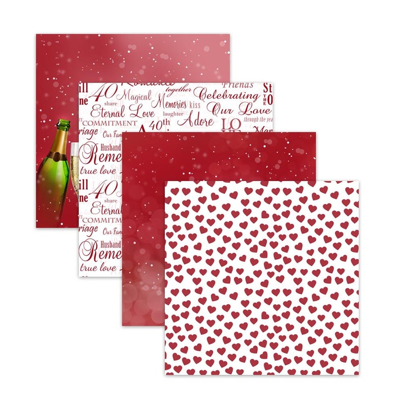 40th Ruby Red Wedding Anniversary Digital Scrapbook Paper Pack - Etsy