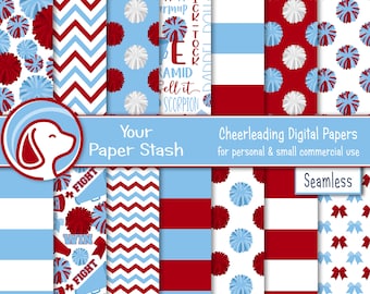 Cheer Digital Paper Pack - Cheerleading Scrapbooking Papers - Seamless ...