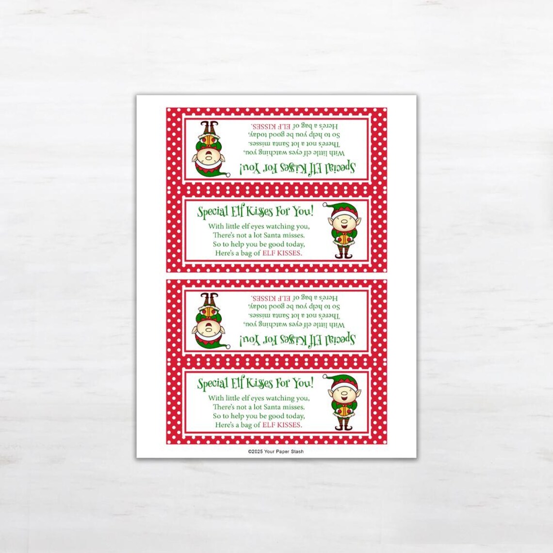 Elf Kisses Treat Bag Toppers, Christmas Elves Candy Bag Topper, Holiday ...