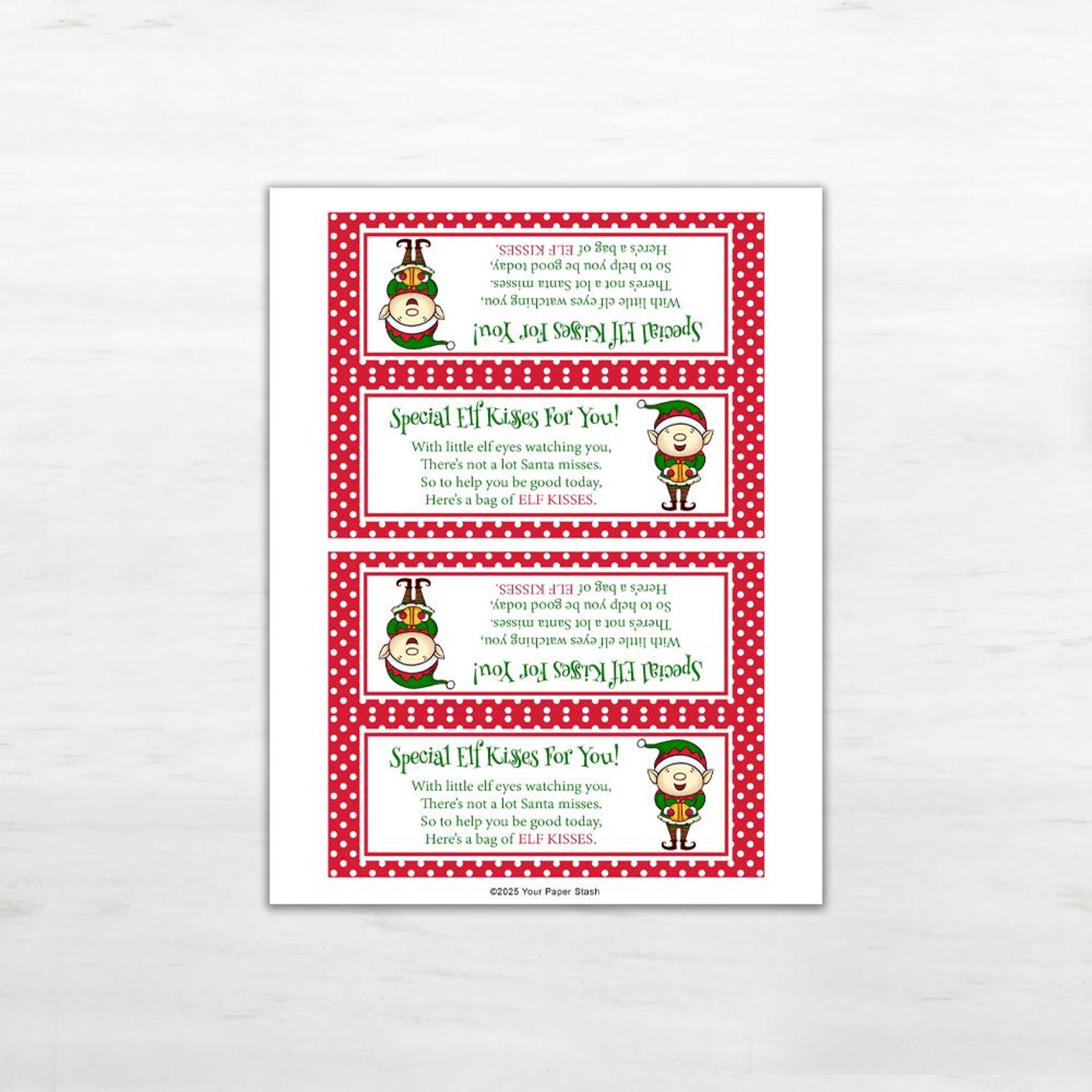 Elf Kisses Treat Bag Toppers, Christmas Elves Candy Bag Topper, Holiday ...