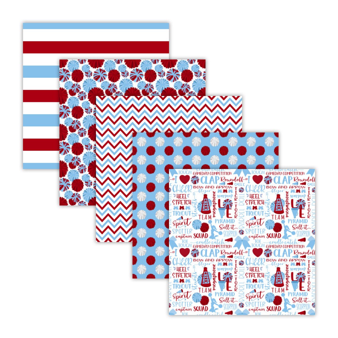 Cheerleading Digital Scrapbook Papers, Light Blue Red Cheerleader Cheer ...