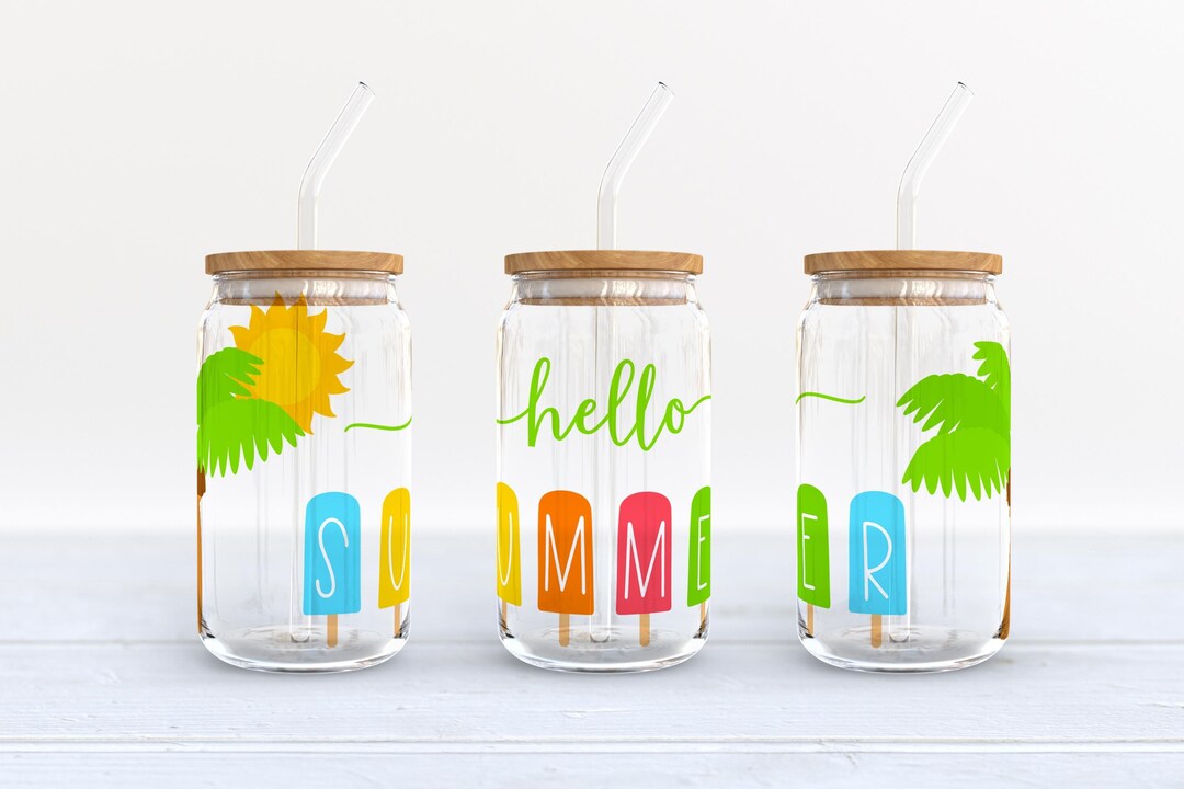 Hello Summer 16 Oz Libbey Glass Jar Wrap PNG Sublimation Design, Summer ...