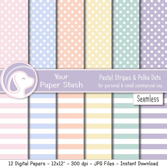 Pastel Polka Dot & Stripes Digital Scrapbooking Paper Pack | Etsy
