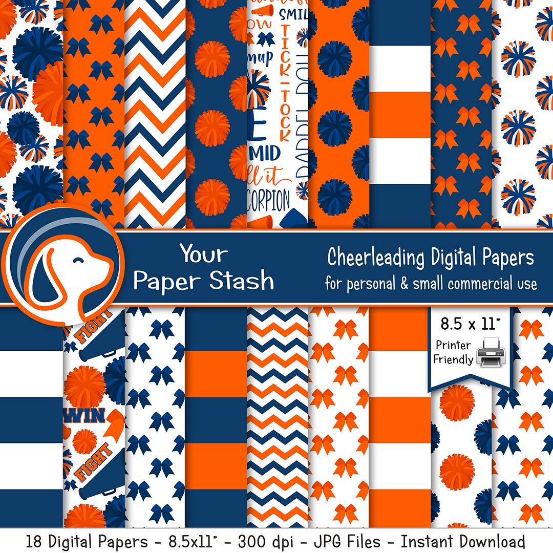 Cheerleading Digital Paper Pack | Pom Poms Bows & Spirit Words | 8.5x11 ...