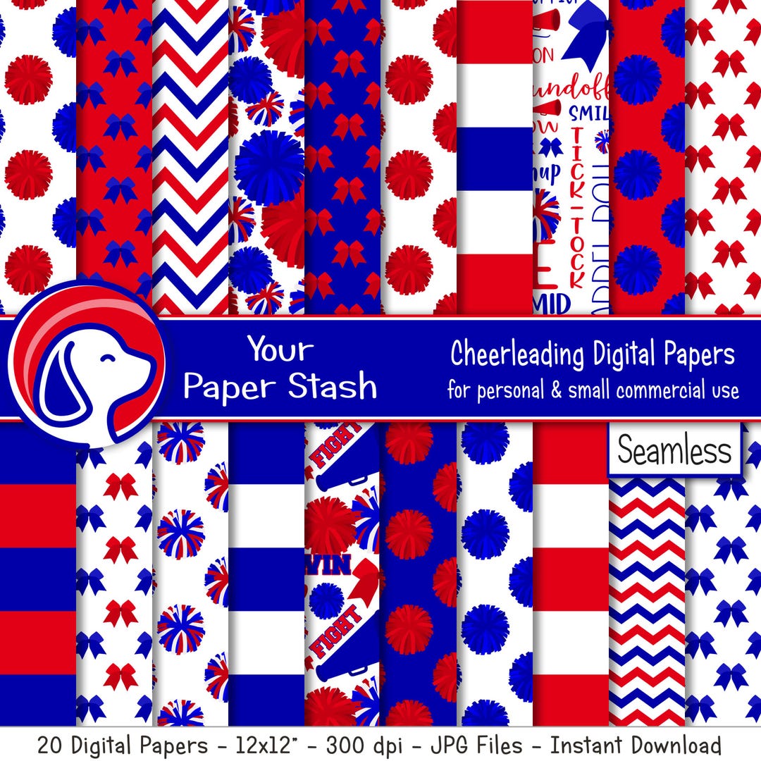 Seamless Cheerleader Digital Scrapbook Paper Pack, Red Royal Blue Cheer ...