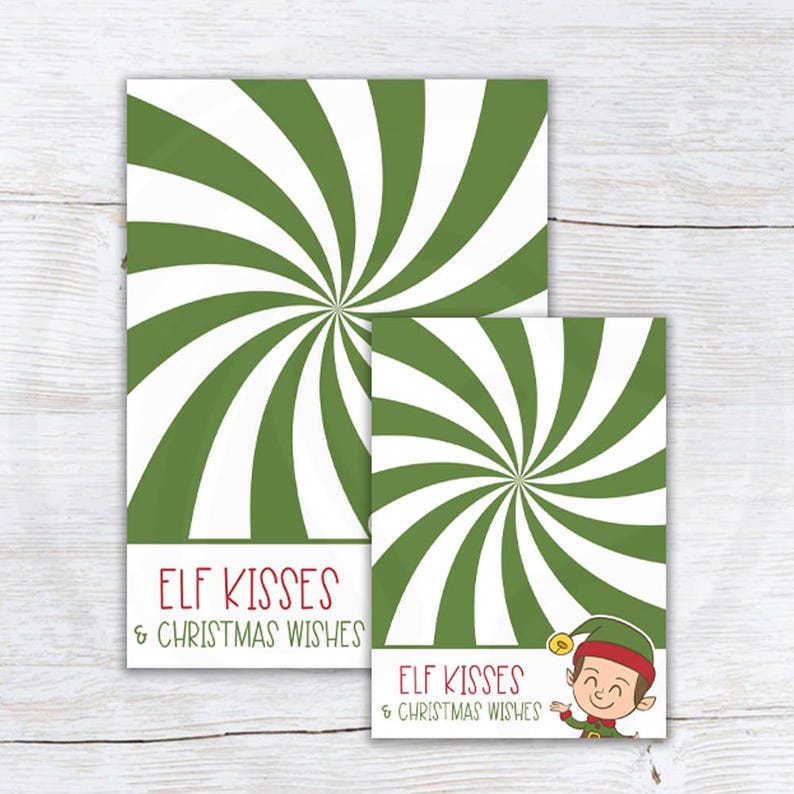 Elf Kisses Cookie Card Printable, Christmas Treat Card, Holiday Cookie ...