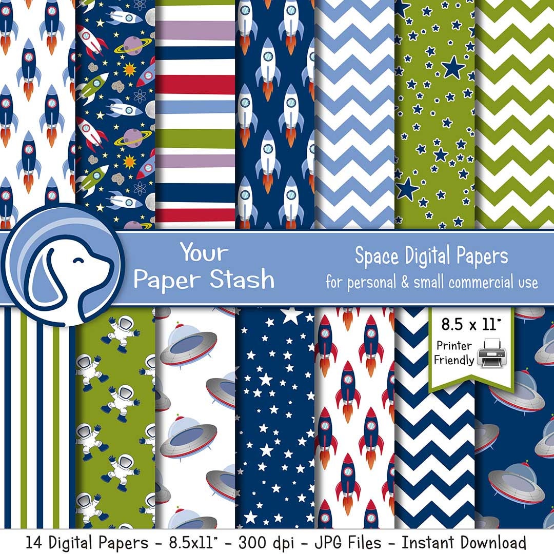 Space Themed Digital Paper Pack for Birthday Scrapbook Pages, Space ...